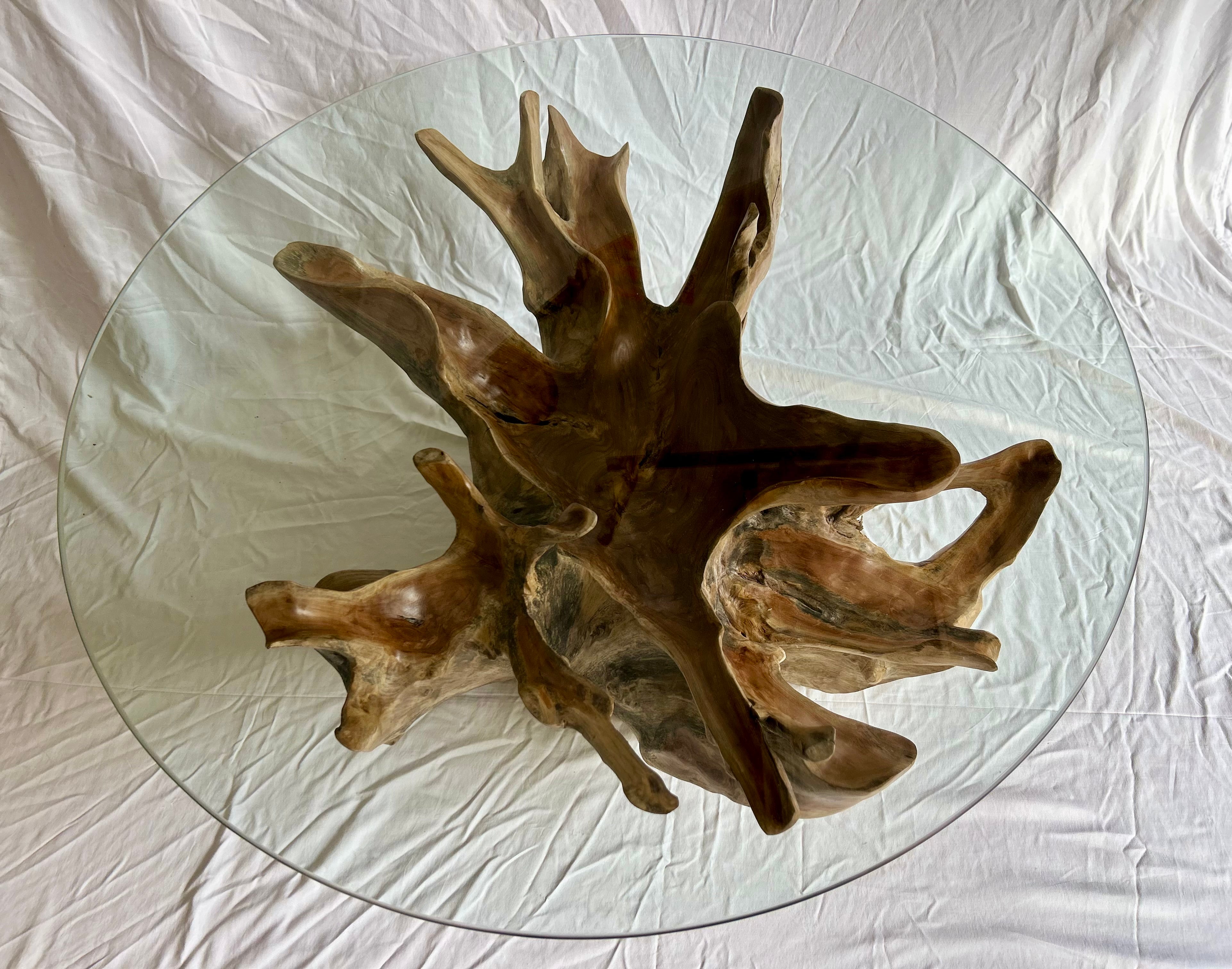 Teak Root Coffee Table with Round Glass Top – SpencerAbbadie